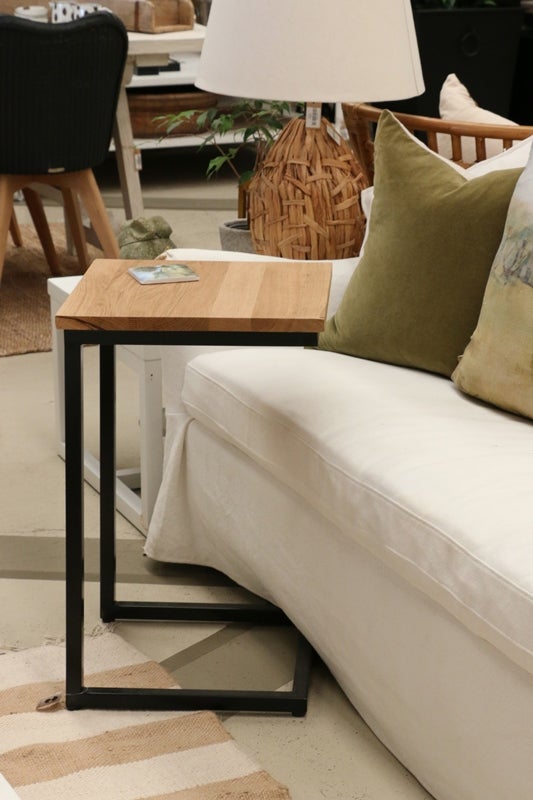 Gaye L Shape Sofa Table in Natural with Black Legs - Product - CC Interiors